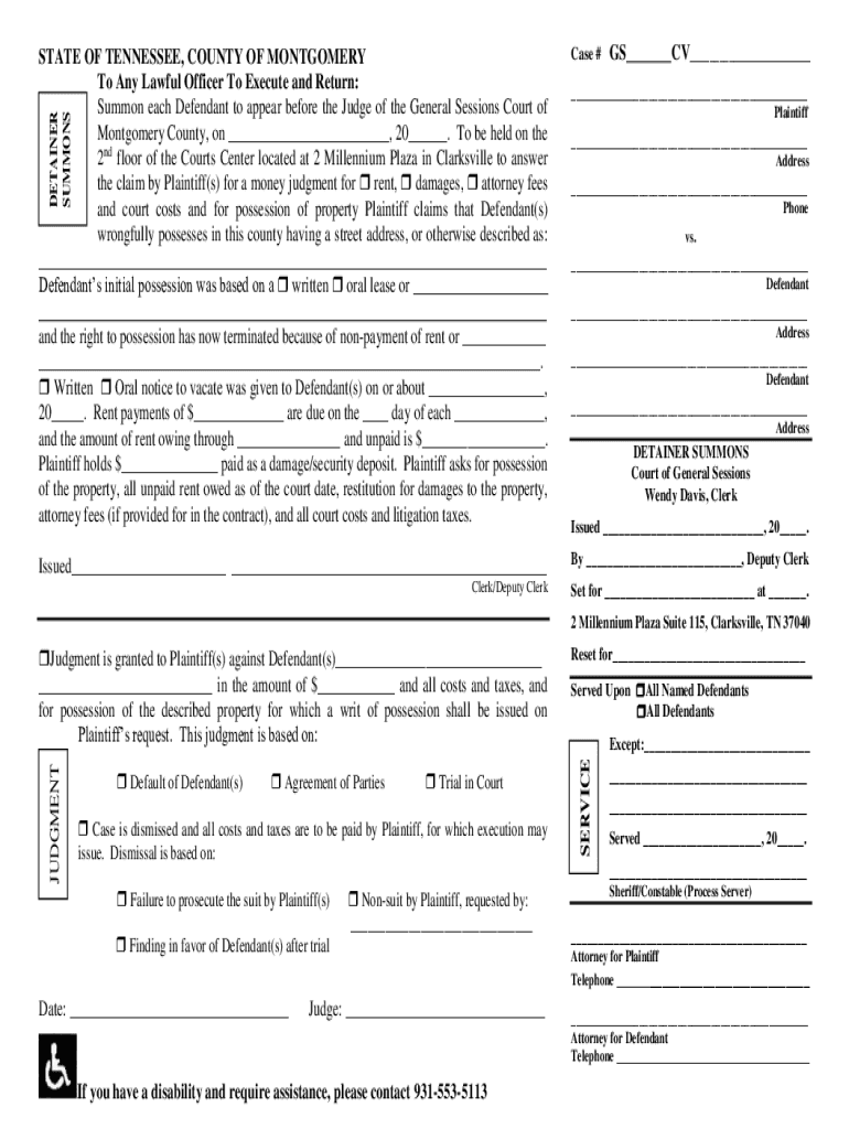 Fillable Online Justia :: Forcible Entry And Detainer Summons And ...