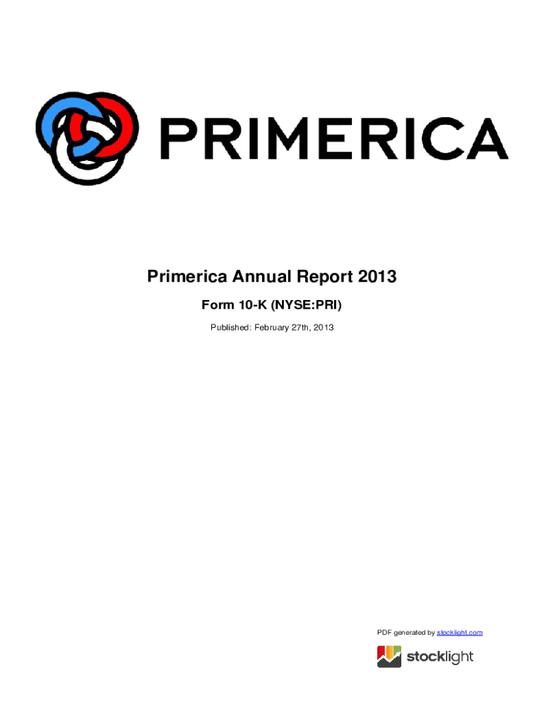 Fillable Online PRIMERICA, INC. - PRI Annual Report (10-K) PART III Fax ...