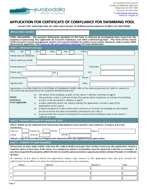 Fillable Online Application for a Swimming Pool Compliance Certificate ...