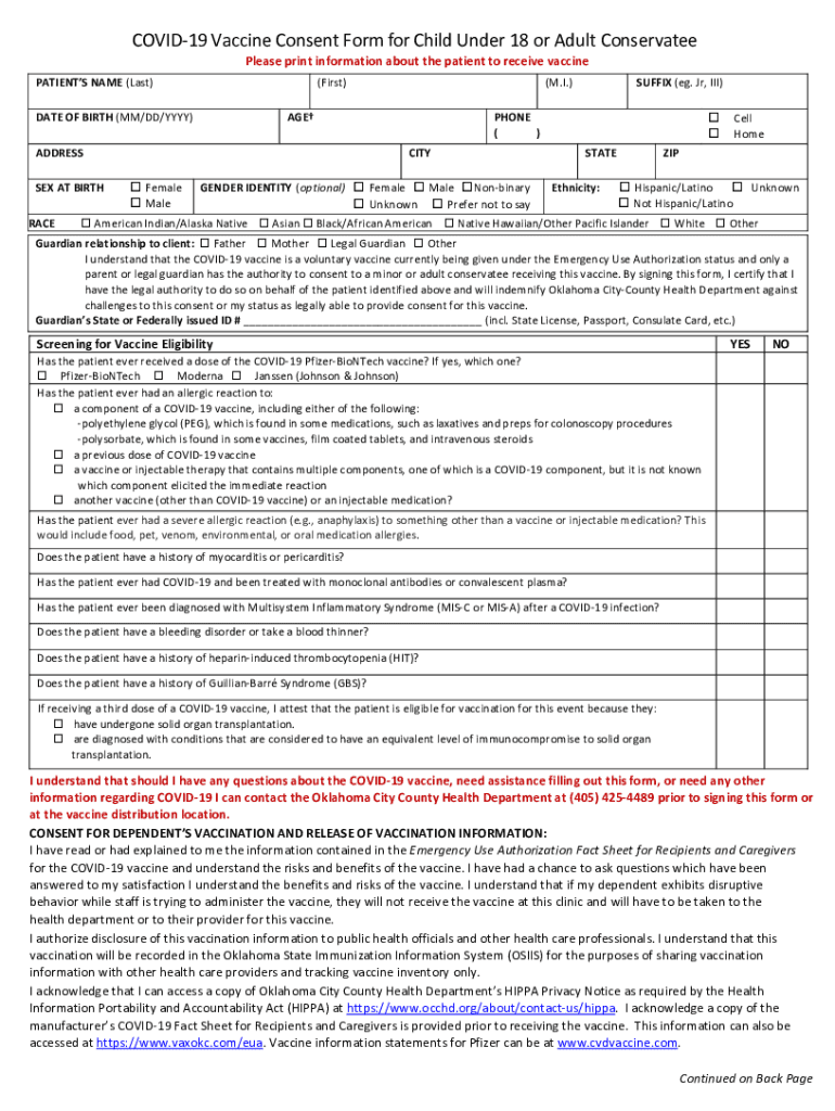 Fillable Online www.cdc.govvaccinescovid-19CHILD COVID-19 Consent Form ...