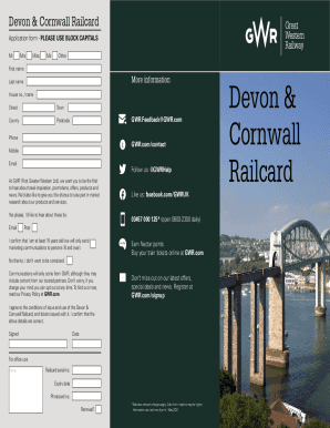 Fillable Online www.railrover.orgrailcardsdevon-cornwall ...