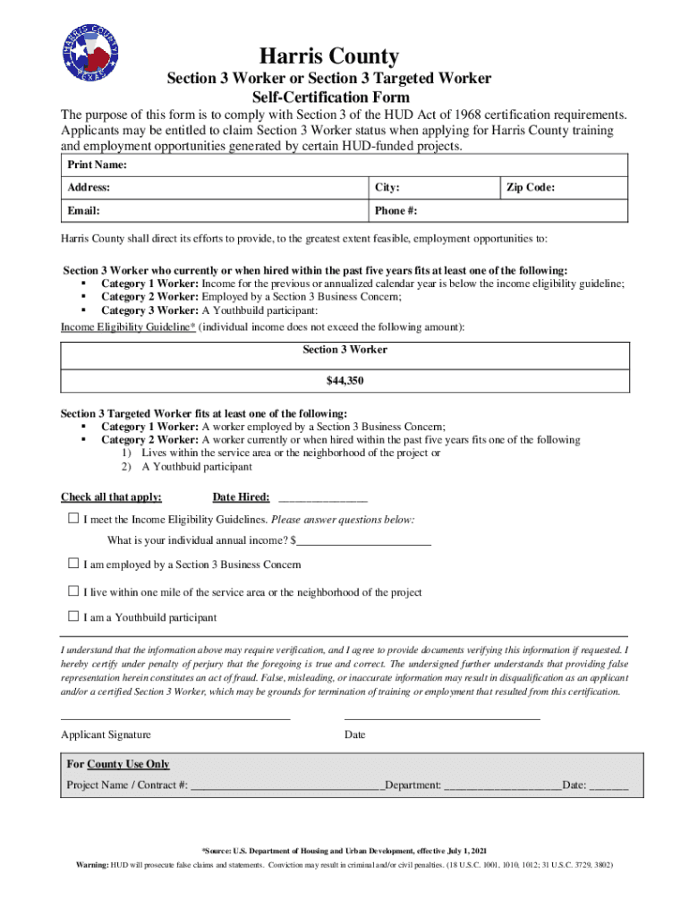 Fillable Online csd.harriscountytx.govDocumentsSection 3Section 3 Resident Self-Certification ...
