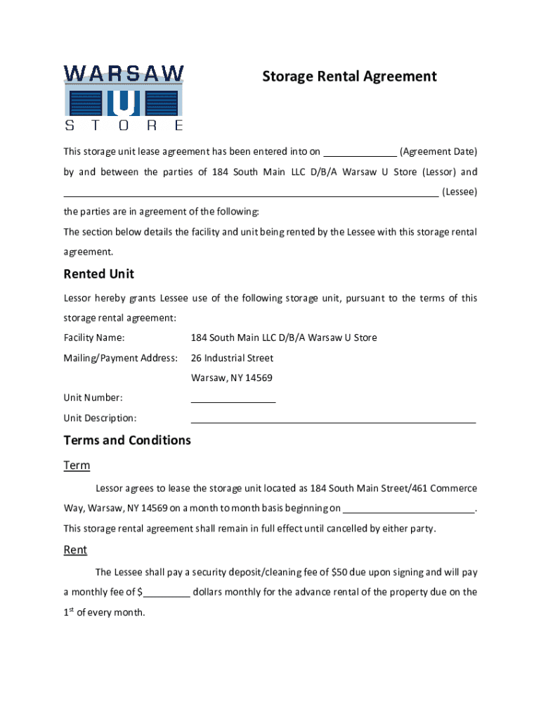 Fillable Online 20+ Free Storage Unit Lease (Rental) Agreement Forms ...