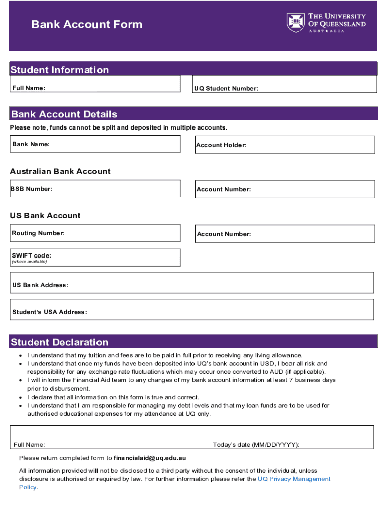 Fillable Online Bank account form. US federal government loan bank ...