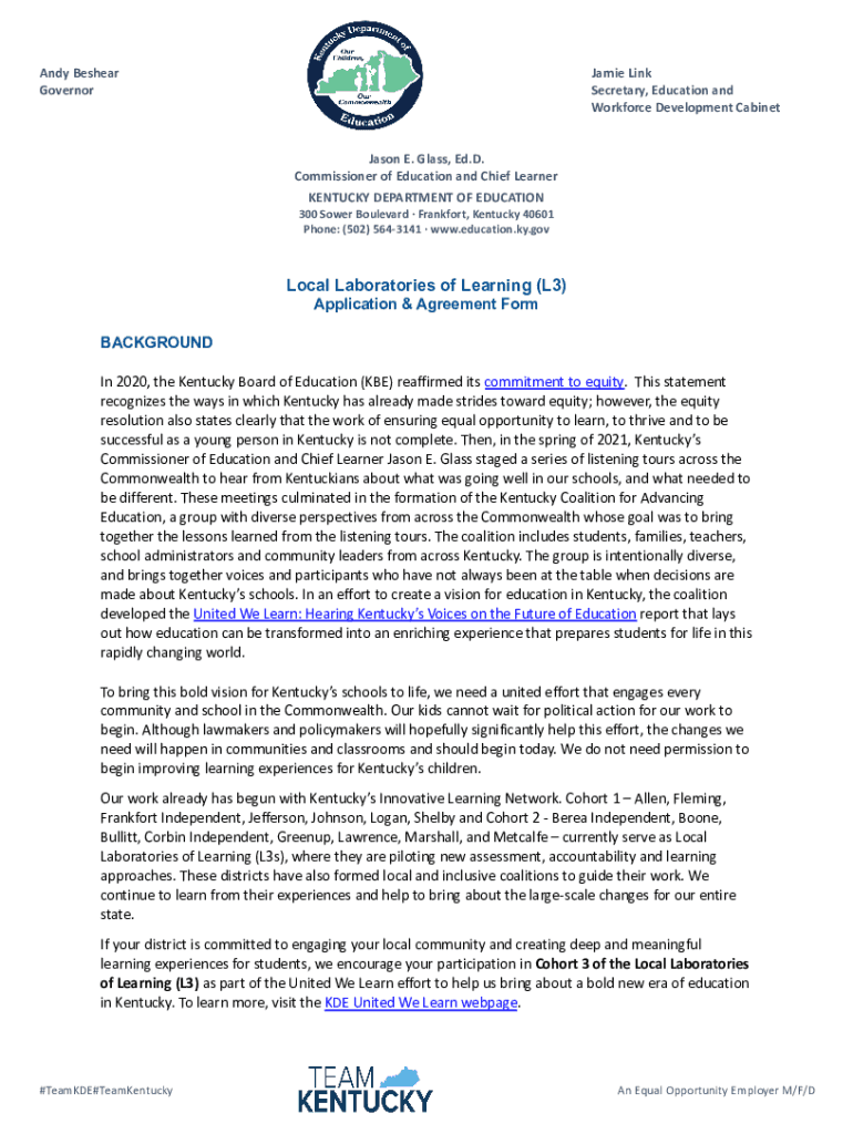 Fillable Online education ky L3 Agreement Form 2022.docx Fax Email Print - pdfFiller