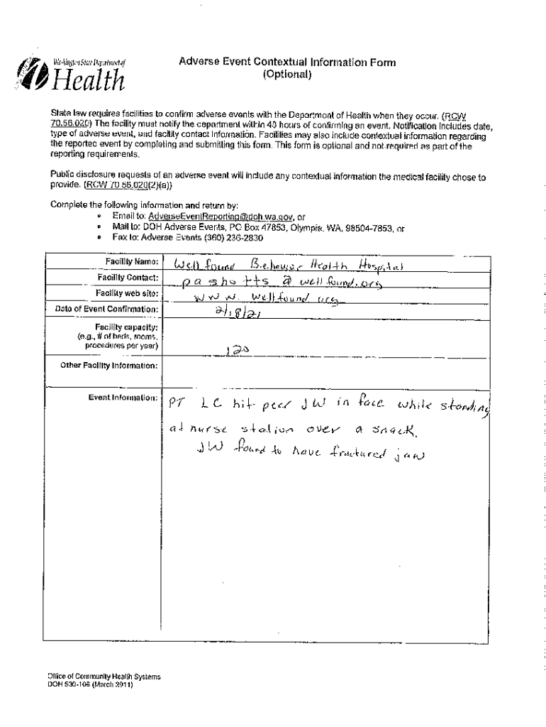 Fillable Online Adverse Events Contextual Information Form Fax Email ...