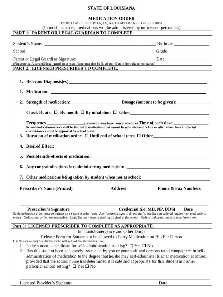 state-of-louisiana-medication-order-.pdffiller.comState Of Louisiana ...