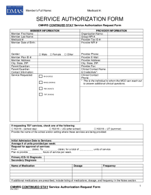 Fillable Online CMHRS Continued Stay Service Authorization Request Form Fax Email Print - pdfFiller