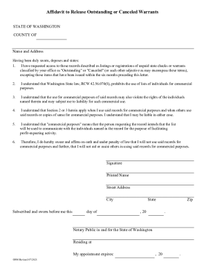 Fillable Online ofm wa Affidavit to release outstanding or cancelled ...
