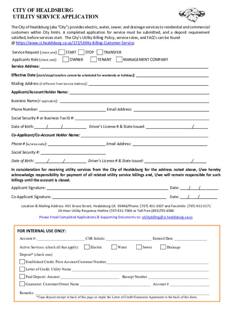 Fillable Online COH Utility Service Agreement July2021 Fax Email Print ...