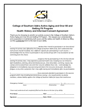 Fillable Online www.csi.eduactive-aginghealth-history-formCollege of ...