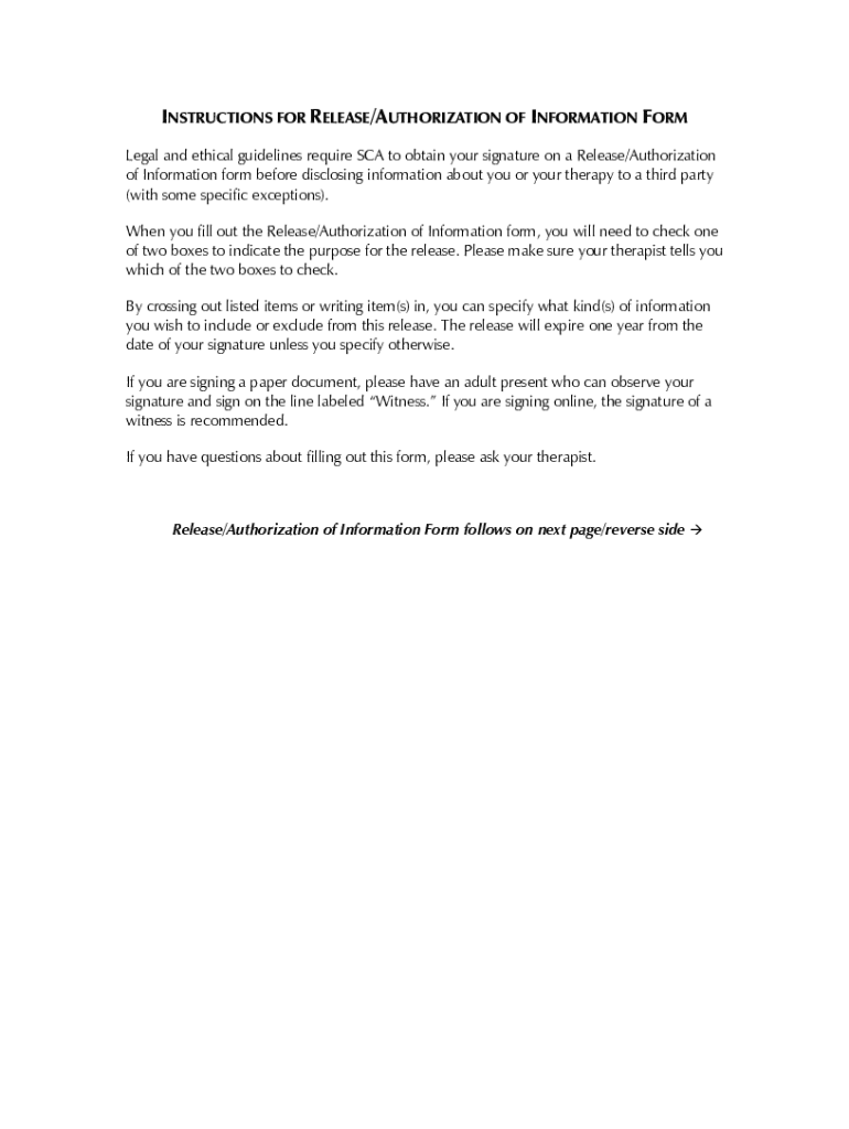 Fillable Online southwestcounseling.orgwp-contentuploadsINSTRUCTIONS FOR RELEASE/AUTHORIZATION ...