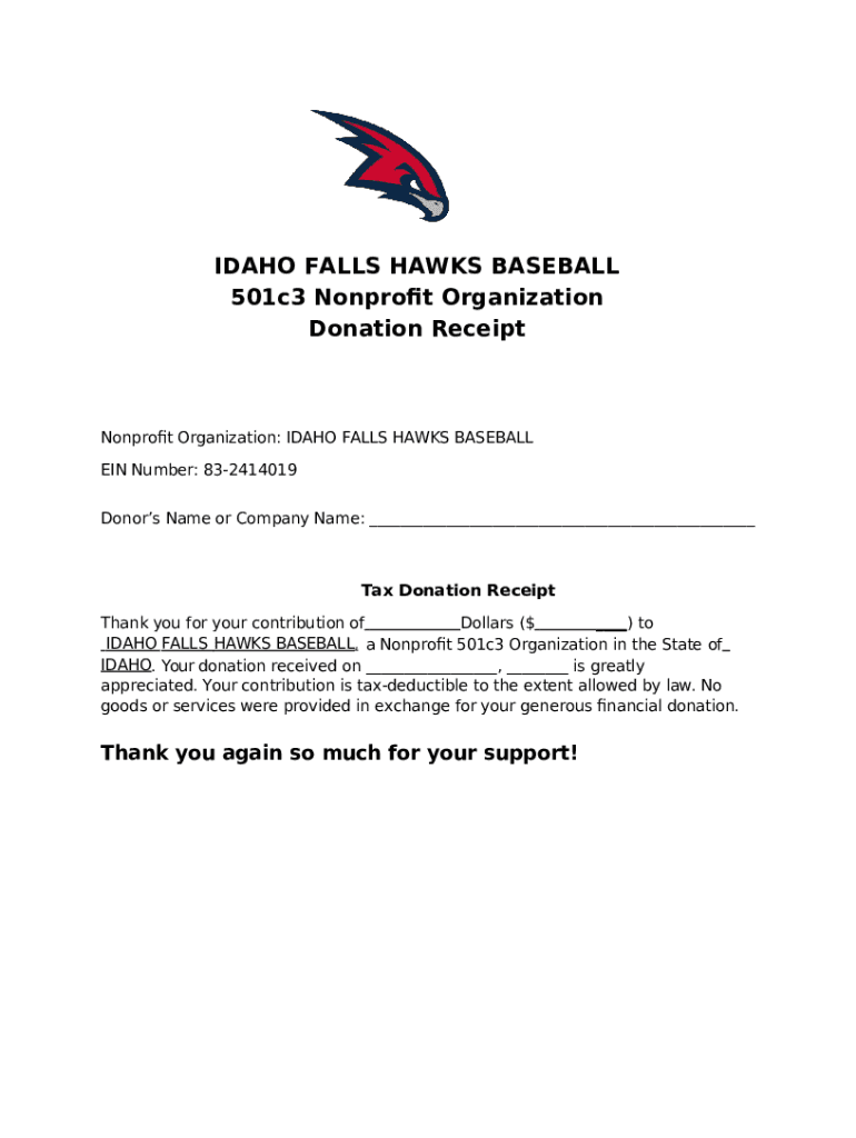 Fillable Online 501c3 Nonprofit Organization Donation Receipt Template ...