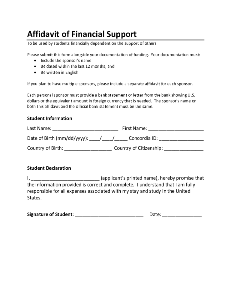 Fillable Online www.cuaa.eduassetsaffidavit-of-supportInternational Admissions Affidavit of ...