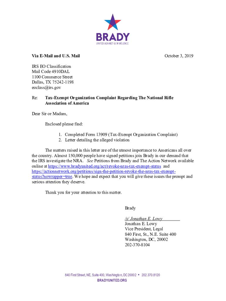 Fillable Online www.irs.govpubirs-pdfForm 13909 Tax-Exempt Organization ...