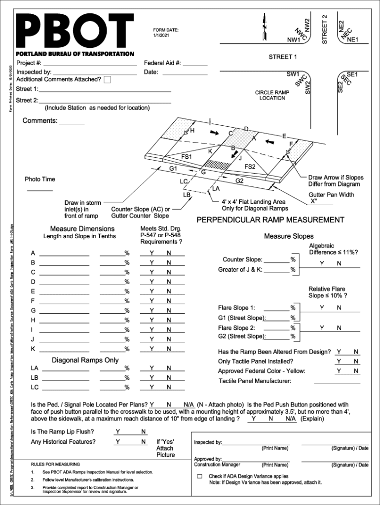 Fillable Online ADA Curb Ramp Inspection Form JWS 1-1-21 Fax Email ...