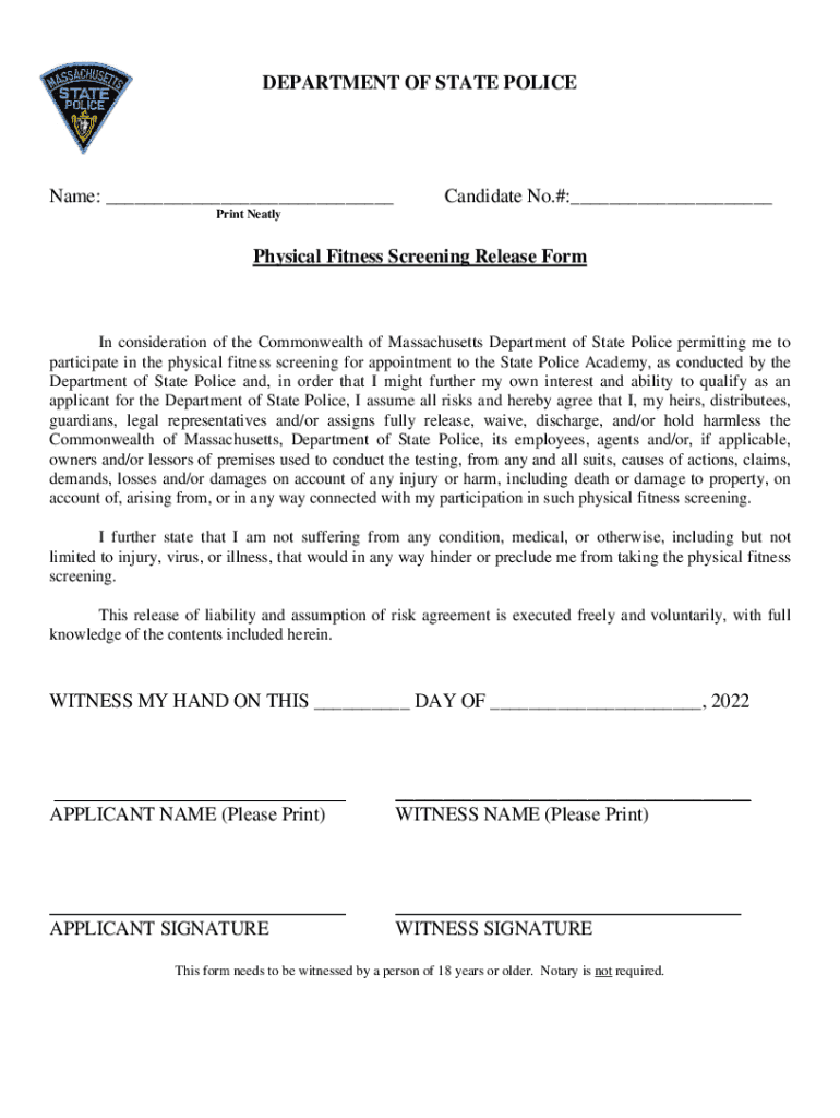 Fillable Online DEPARTMENT OF STATE POLICE Name: Candidate No ...