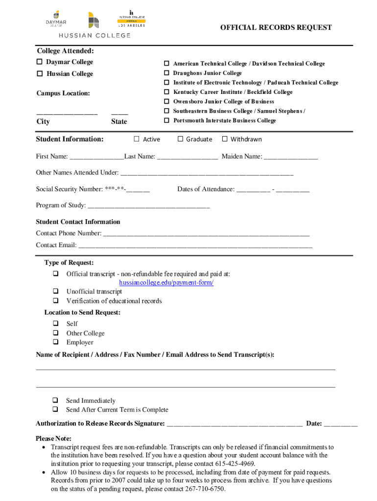 Fillable Online Daymar College Transcript Request : Suggested Addresses ... Fax Email Print ...
