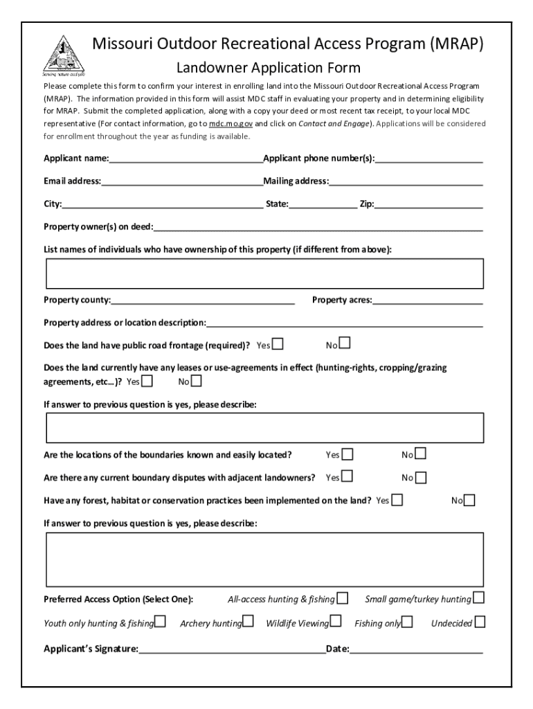 Fillable Online mdc mo MRAP Landowner Application Form Fax Email Print ...