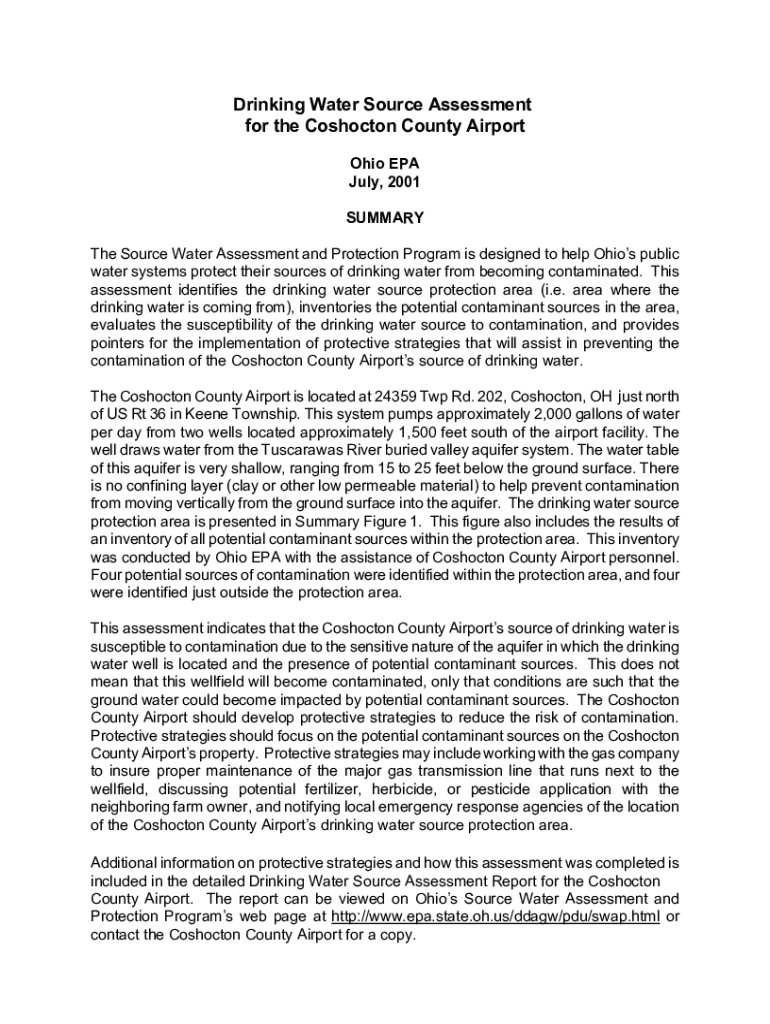 Fillable Online wwwapp epa ohio Drinking Water Source Assessment for ...