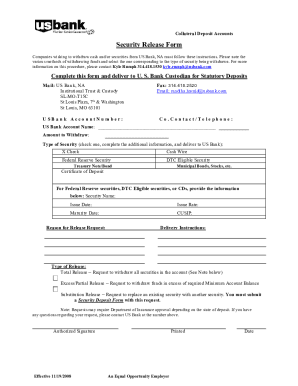 Fillable Online files.nc.govdoidocumentsU.S. Bank Security Release Form ...