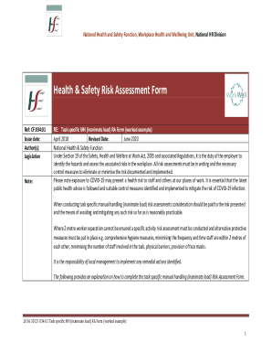 Fillable Online Employee manual handling risk assessment form. Risk ...