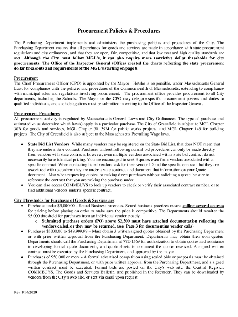 Fillable Online Purchasing Policy, Procurement Policy Template ...