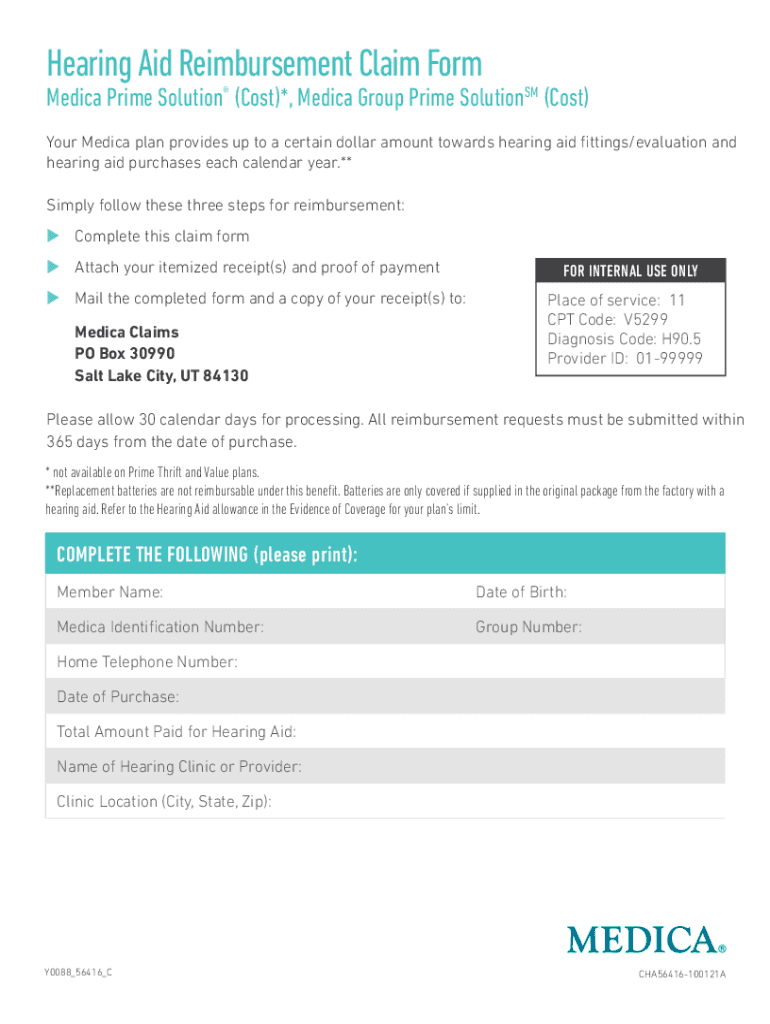 Fillable Online www.medica.com-mediaHearing Aid Reimbursement Claim ...