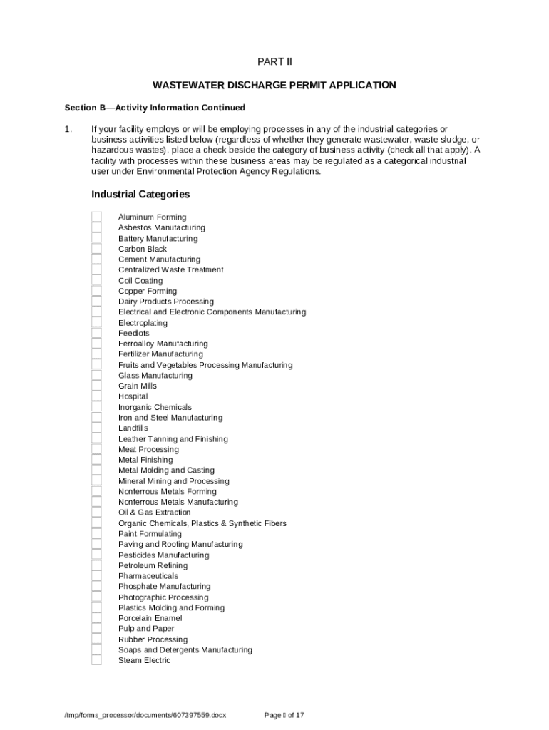 Part II--Wastewater Discharge Permit Application Doc Template | pdfFiller