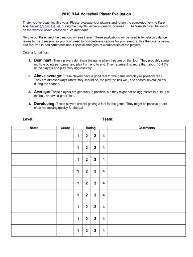Fillable Online baaonline.org08volleyball-evaluation-sheet2010 BAA ...