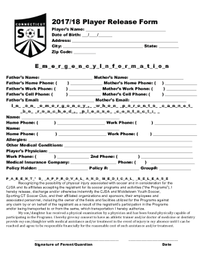 Fillable Online Player Medical Release Form - palmettobaysoccer.com Fax ...