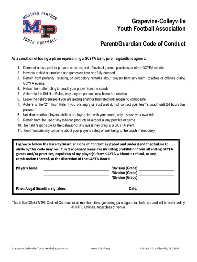 Fillable Online York County Youth Football Association Code of Conduct ...