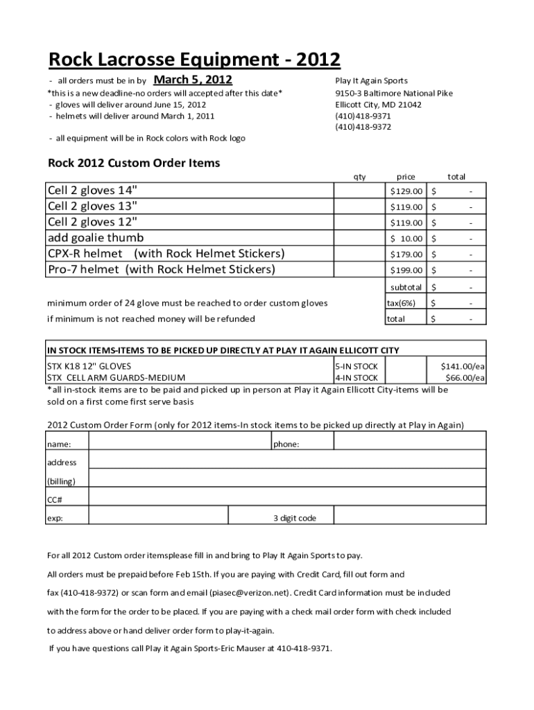 Fillable Online Rock order form 2012-Final-extension.xlsx Fax Email ...