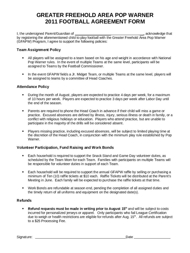 greater freehold area pop warner 2011 football agreement Doc Template ...