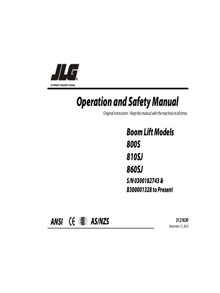Fillable Online Operation and Safety Manual - JLG IndustriesBoom Lift ...