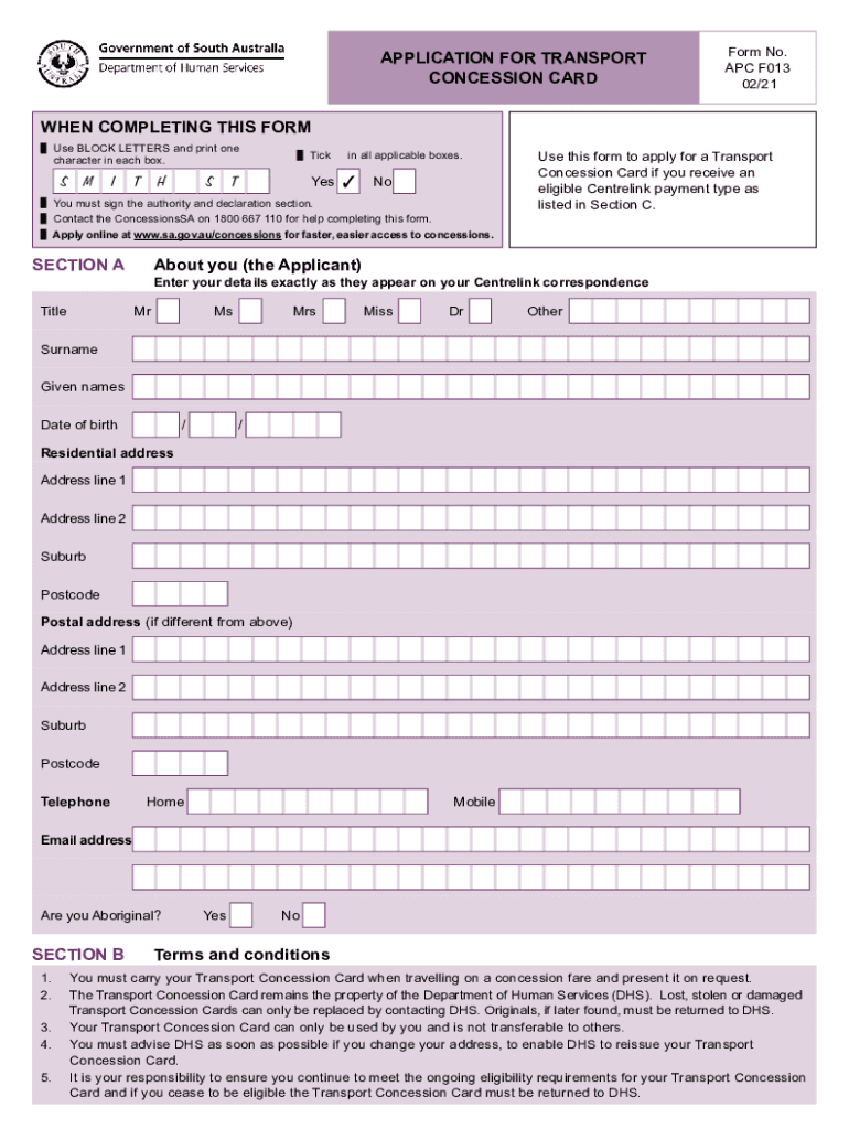 Fillable Online Application for the Transport Concession Card. Use this ...