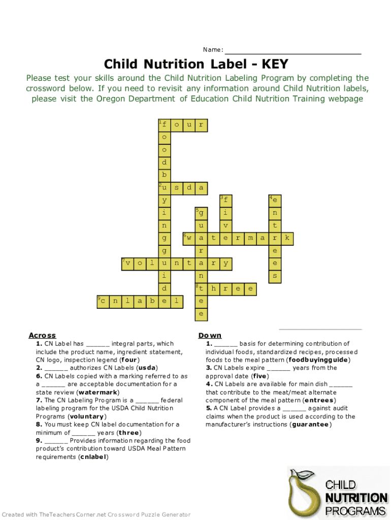 Fillable Online Child Nutrition Label Fax Email Print - pdfFiller