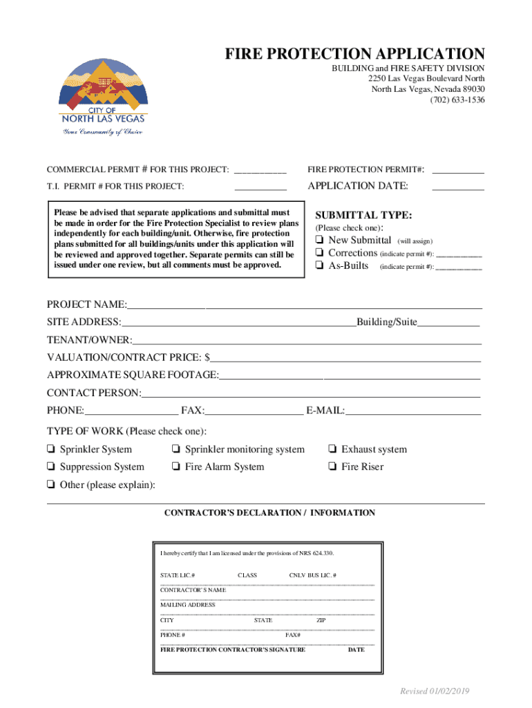 Fillable Online fire protection application - City of North Las Vegas ...