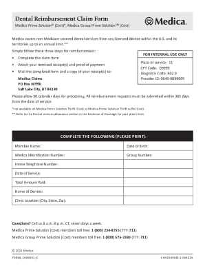 Fillable Online Dental Reimbursement Claim Form - partner.medica.com ...