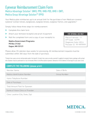 Fillable Online Eyewear Reimbursement Claim Form - Medica Advantage ...