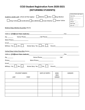 Fillable Online Student Registration Form - ccsd.k12.wy.us Fax Email ...