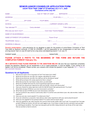 Fillable Online SENIOR/JUNIOR COUNSELOR APPLICATION FORM - Tech Trek at ... Fax Email Print ...
