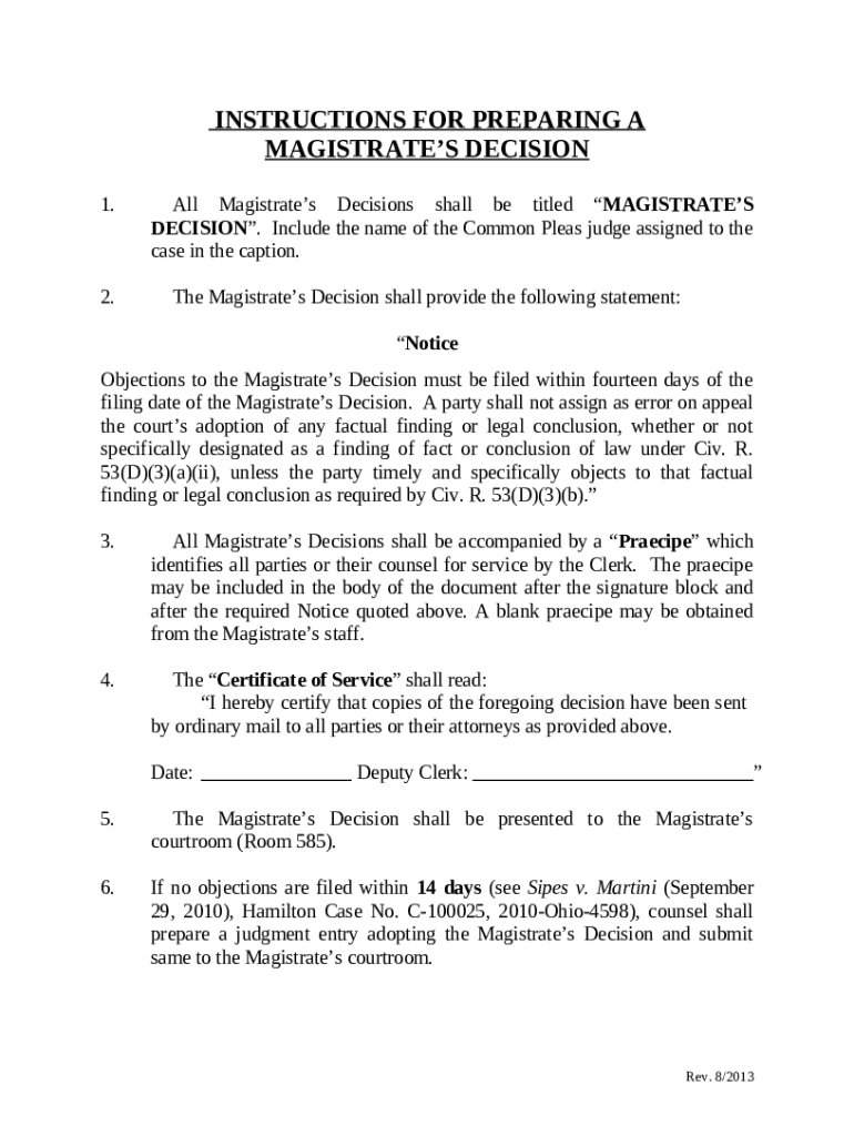 INSTRUCTIONS FOR PREPARING MAGISTRATES DECISION Doc Template | pdfFiller