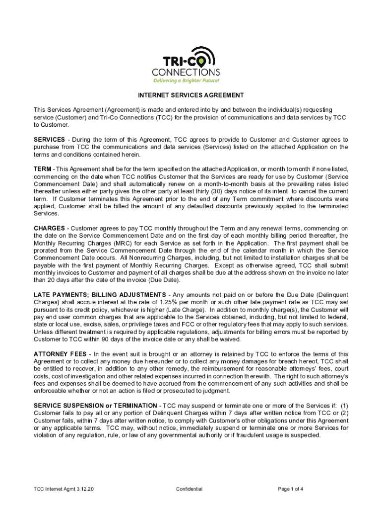 Fillable Online Free Internet Service Agreement Template - 1000 ...