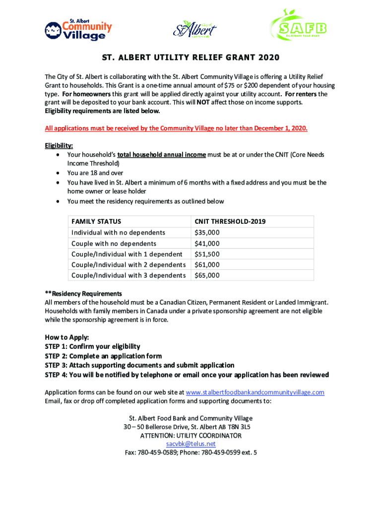 Fillable Online Utility Relief Grant Program APPLICATION (fillable ...