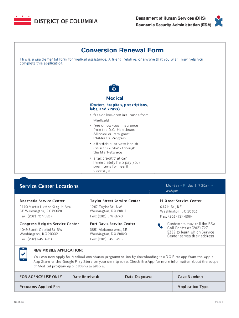 Fillable Online dhcf dc dhcf.dc.govsitesdefaultConversion Renewal Form ...