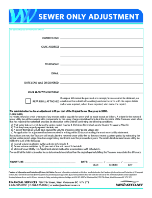 Fillable Online WATER/SEWER BILL ADJUSTMENT REQUEST FORM CUSTOMER ...