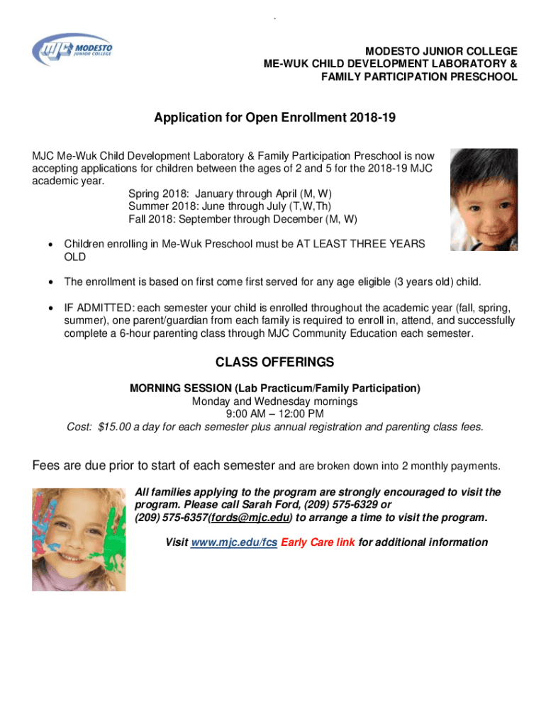Fillable Online modesto junior college me-wuk child development ...