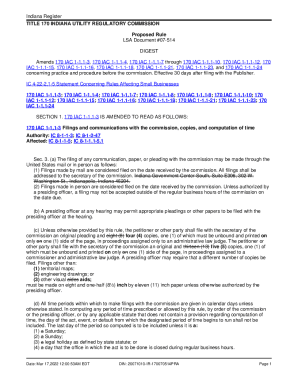 Fillable Online Indiana Register TITLE 170 INDIANA UTILITY REGULATORY ...