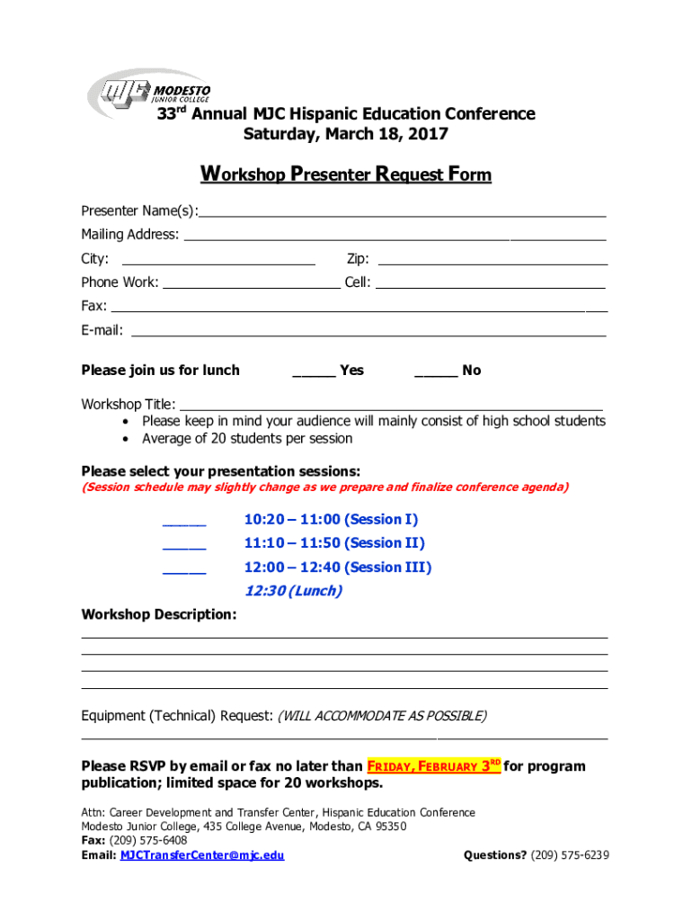 Fillable Online Presenter Request Form - MJC Fax Email Print - pdfFiller